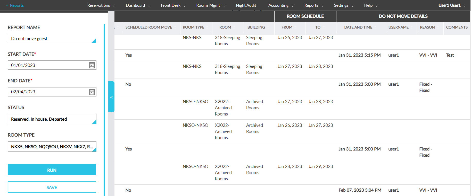 Do Not Move Guests Report